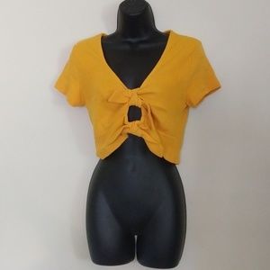 Tops | Burnt Yellow Double Tie Crop Top Vsco | Poshmark